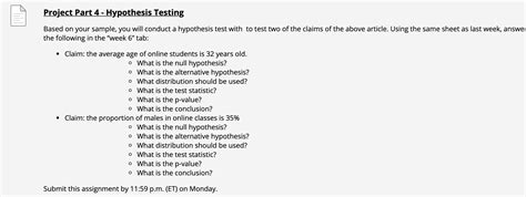 Solved Project Part 4 Hypothesis Testing Based On Your