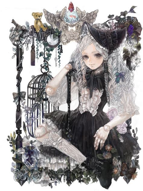 Safebooru 1girl Arwennnn Birdcage Black Boots Black Dress Bonnet