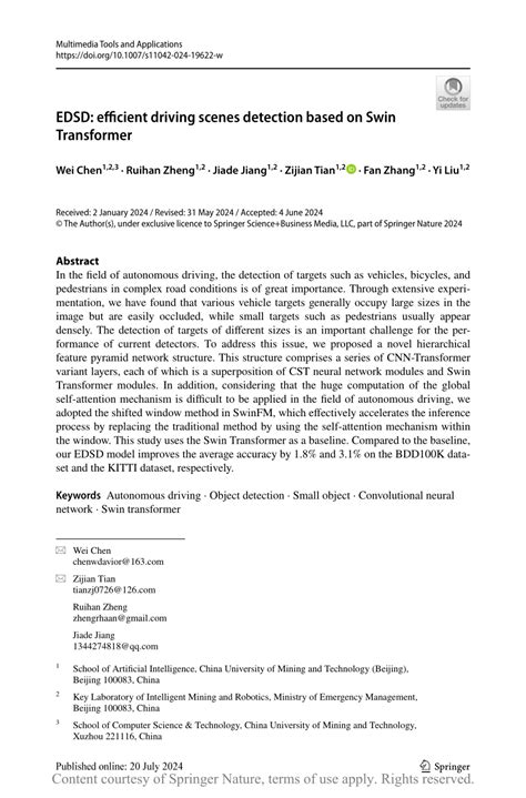 Edsd Efficient Driving Scenes Detection Based On Swin Transformer