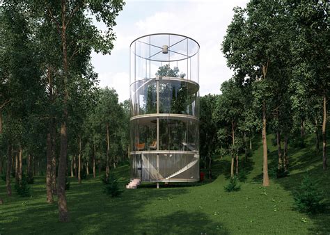 Tubular Glass House By Aibek Almassov Wraps Around A Full Grown Tree