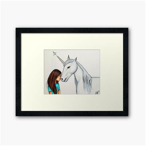 Beautiful Unicorn And Girl Illustration Framed Art Print For Sale By