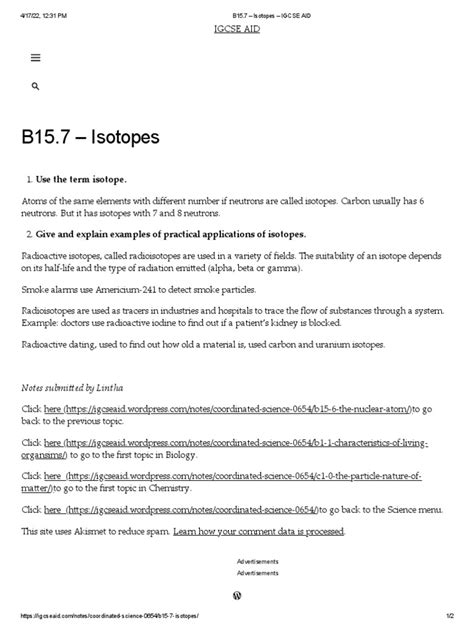 B15 7 Isotopes Igcse Aid Pdf
