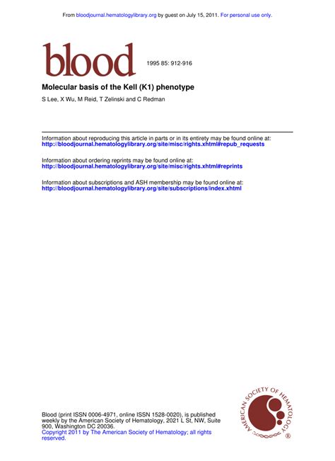 Pdf Molecular Basis Of The Kell K1 Phenotype