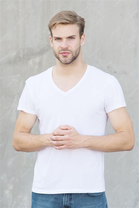 Premium Photo Handsome Man Unshaven Face Stylish Hairstyle Handsome