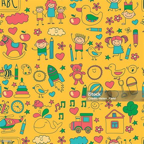 Ilustración De Vectorial Dibujo Elementos Jardines De Infancia Jugando