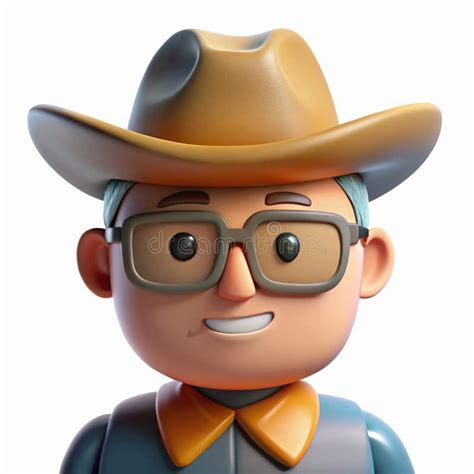 Cartoon Cowboy Character With Hat And Glasses Smiling In 3d