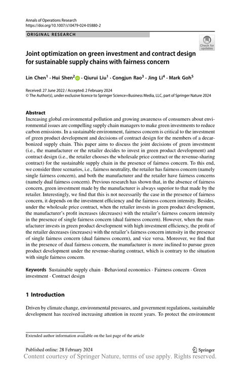 Joint Optimization On Green Investment And Contract Design For Sustainable Supply Chains With