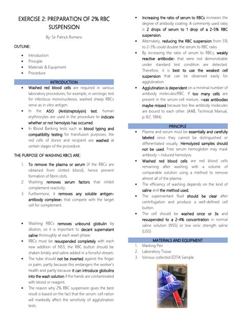 Ex 2 Preparation Of Rbc Suspension Notes Pdf