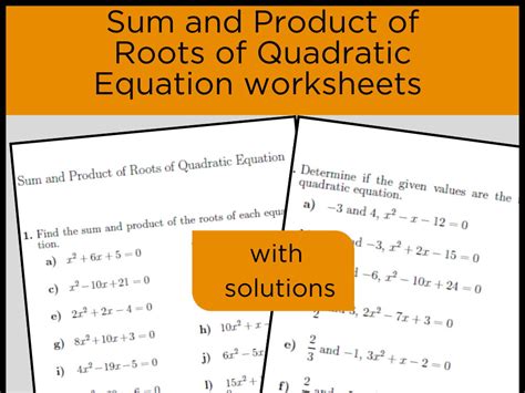Sum And Product Of Roots Of Quadratic Equation Worksheets With