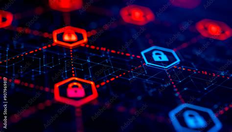 Digital Illustration Of Network Security With Locks Firewalls And