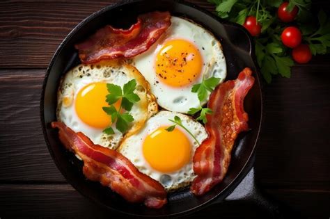 Premium Ai Image Classic English Breakfast With Fried Eggs And Bacon
