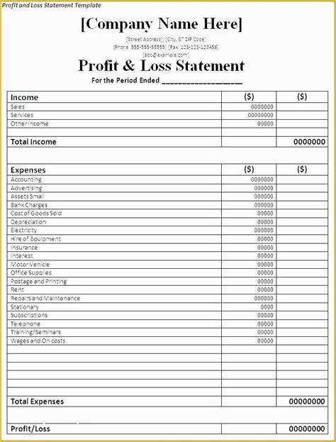 Restaurant Monthly Profit And Loss Statement Template For Excel