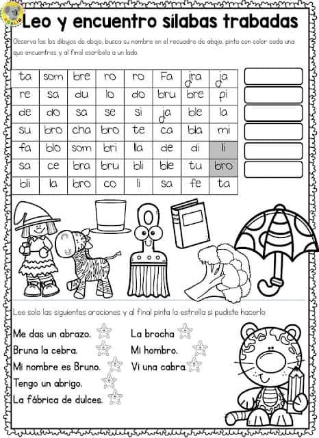 Actividades con silabas trabadas para niños Descargar actividades en