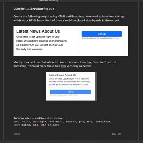 Solved Question 1 Bootstrap 5 Pts Create The Following Chegg Com