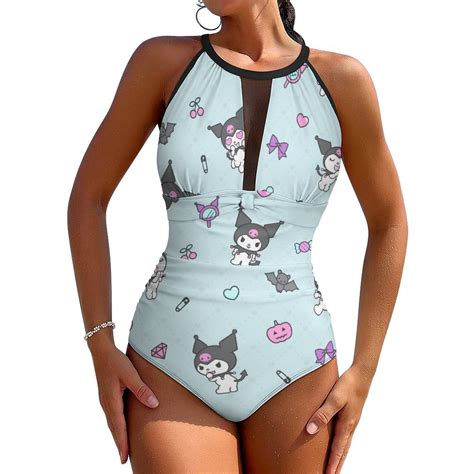 Kuromi And My Melody Womens One Piece Swimsuit High Neck Tummy Control