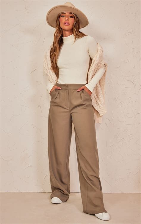 Cream Basic Rib High Neck Long Sleeve Bodysuit Tops