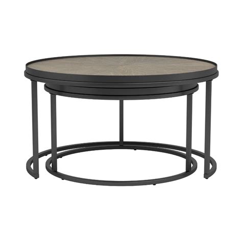 Weathered Elm 2 Piece Round Nesting Coffee Tables Couch9
