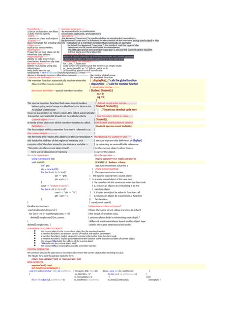 Cheatsheet For Oop244 Pdf Method Computer Programming Constructor Object Oriented