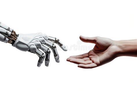Close Up Of A Robotic Hand And A Human Hand About To Shake Hands With