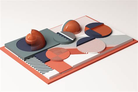 파스텔 오렌지와 블루 톤의 기하학적 모양의 구성으로 디자인 3d 렌더링 일러스트레이션 0명에 대한 스톡 사진 및 기타 이미지 0명 3차원 형태 공란 Istock