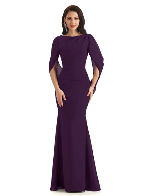 Casual Mermaid Chiffon Half Sleeves Long Mother Of The Bride Dresses In