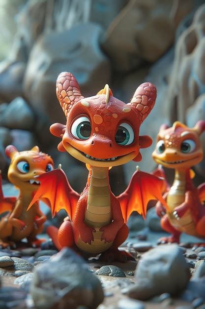 Rendering D du mignon dragon de dessin animé Photo Gratuite