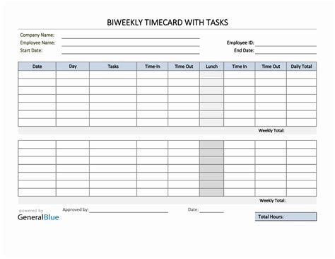 Printable Task Timesheet Template