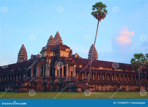 Angkor Wat Temple At Sunset Exterior View Of The Northwest Corner