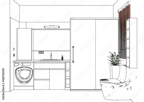 Vector Illustration Linear Sketch Of An Bathroom Interior Interior