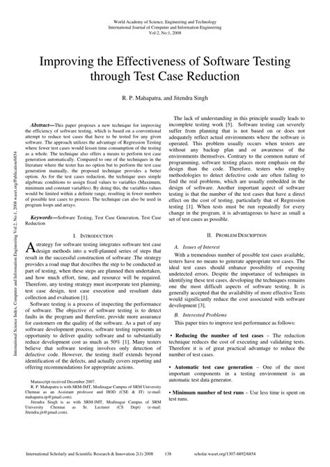 Pdf Improving The Effectiveness Of Software Testing Through Test Case Reduction