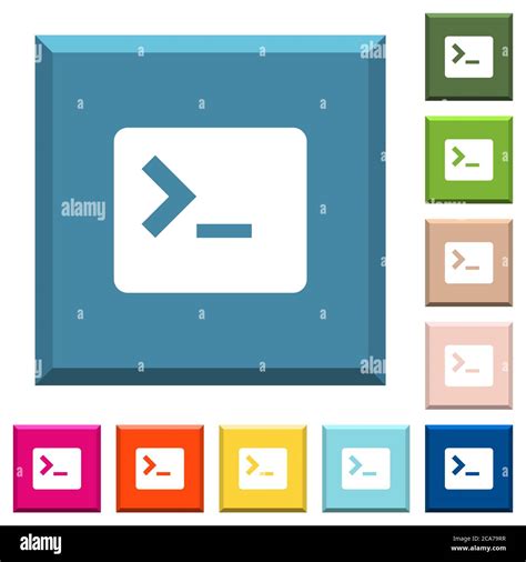 Command Terminal White Icons On Edged Square Buttons In Various Trendy Colors Stock Vector Image