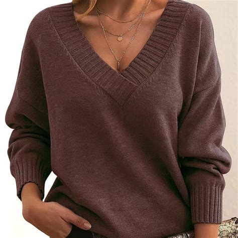 Odbmxy Long Sleeve Womens Oversized Sweater Pullover V Neck Womens