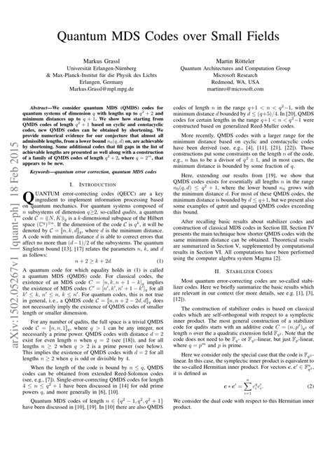 Pdf Quantum Mds Codes Over Small Fields