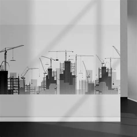 Vinil Adhesivo Tapiz Local Aduana Grúas Edificios Negro Meses Sin Interés