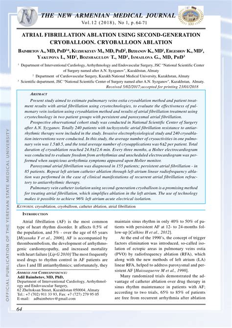 Pdf Atrial Fibrillation Ablation Using Second Generation Cryoballoon