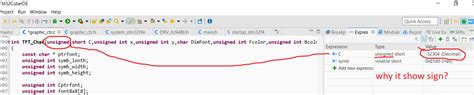 cubeide shows unsigned short unsigned variable wit