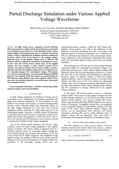 PDF Partial Discharge Simulation Under Various Applied Voltage Waveforms