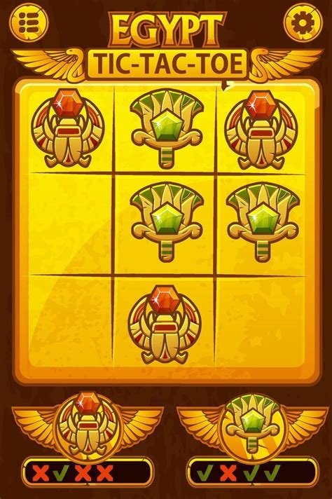 TIC TAC TOE UI In Egyptian Themed Egyptian Icons Scarab And Lotus