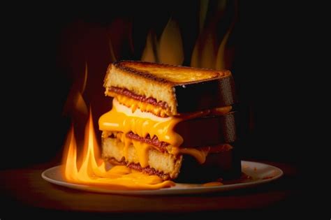 Premium Ai Image Grilled Chicken Cheese Sandwich With Fire Black
