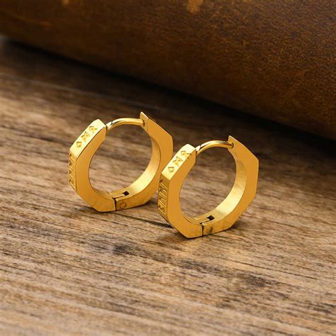 Octagon Viking Runes Stainless Steel Hoop Earrings Gthic
