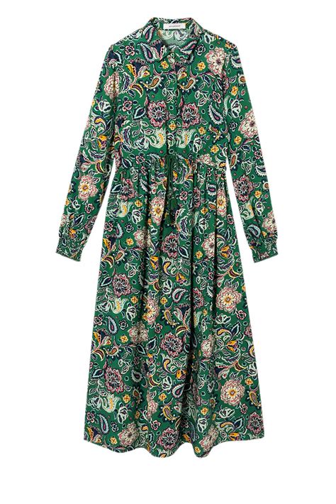 Patterned Midi Dress Green Print