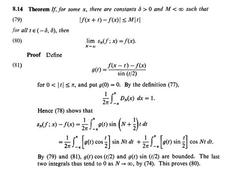 Real Analysis Pointwise Convergence Of Fourier Series From Rudin
