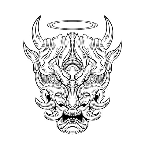 Premium Vector Vector Design Oni Mask Tattoo Tribal Vintage Illustration