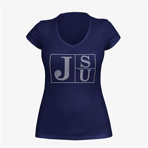 Jackson State University Tigers Jsu Block Letter Rhinestone V Neck T S