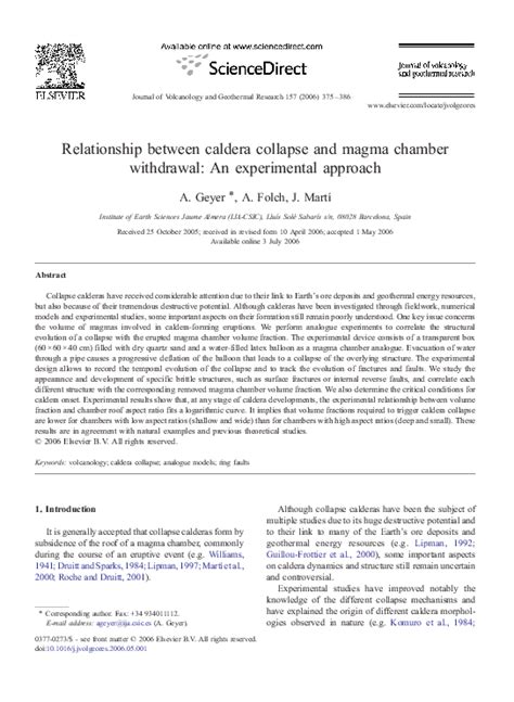 Pdf Relationship Between Caldera Collapse And Magma Chamber Withdrawal An Experimental Approach