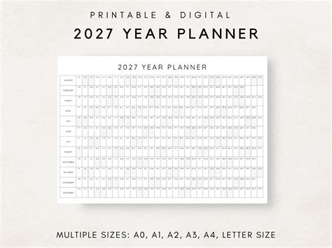 2027 Year Planner Printable Yearly Planning Calendar Calendar Poster