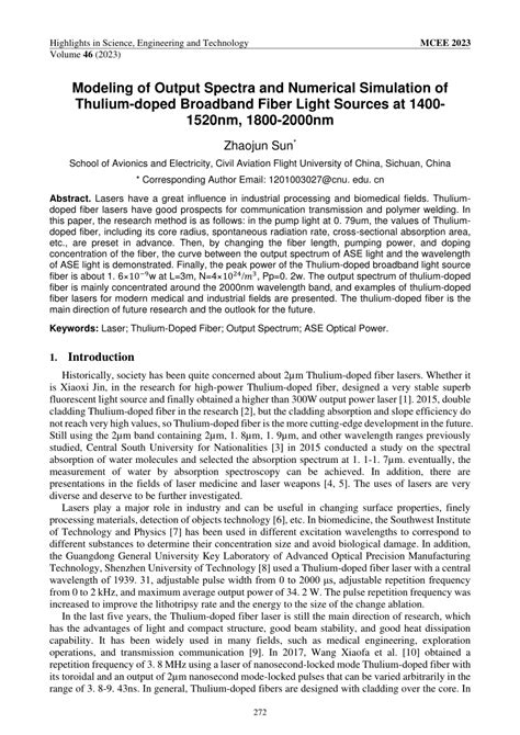 Pdf Modeling Of Output Spectra And Numerical Simulation Of Thulium Doped Broadband Fiber Light