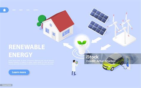 생태 및 재생 에너지 개념 태양에너지와 풍력 에너지를 전기 에너지로 변환합니다 태양전지판에 대한 스톡 벡터 아트 및 기타 이미지 태양전지판 태양열 발전소 표지판