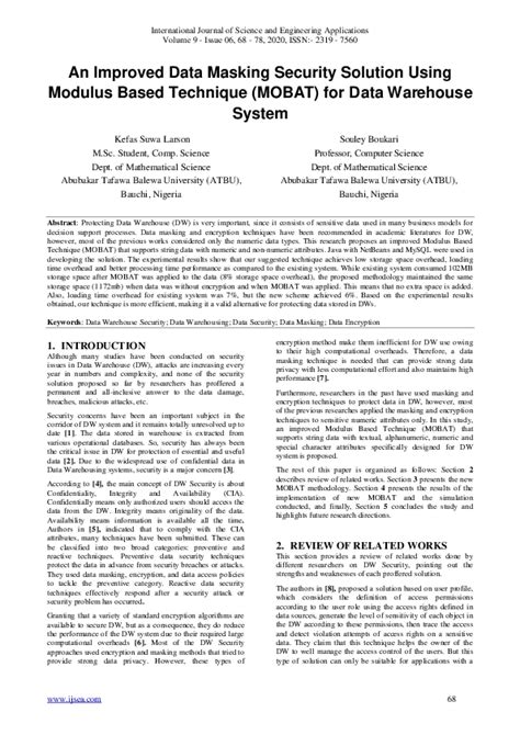Pdf An Improved Data Masking Security Solution Using Modulus Based