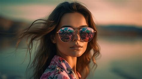 Premium Ai Image Young Pretty Woman Wearing Stylish Sunglasses On The